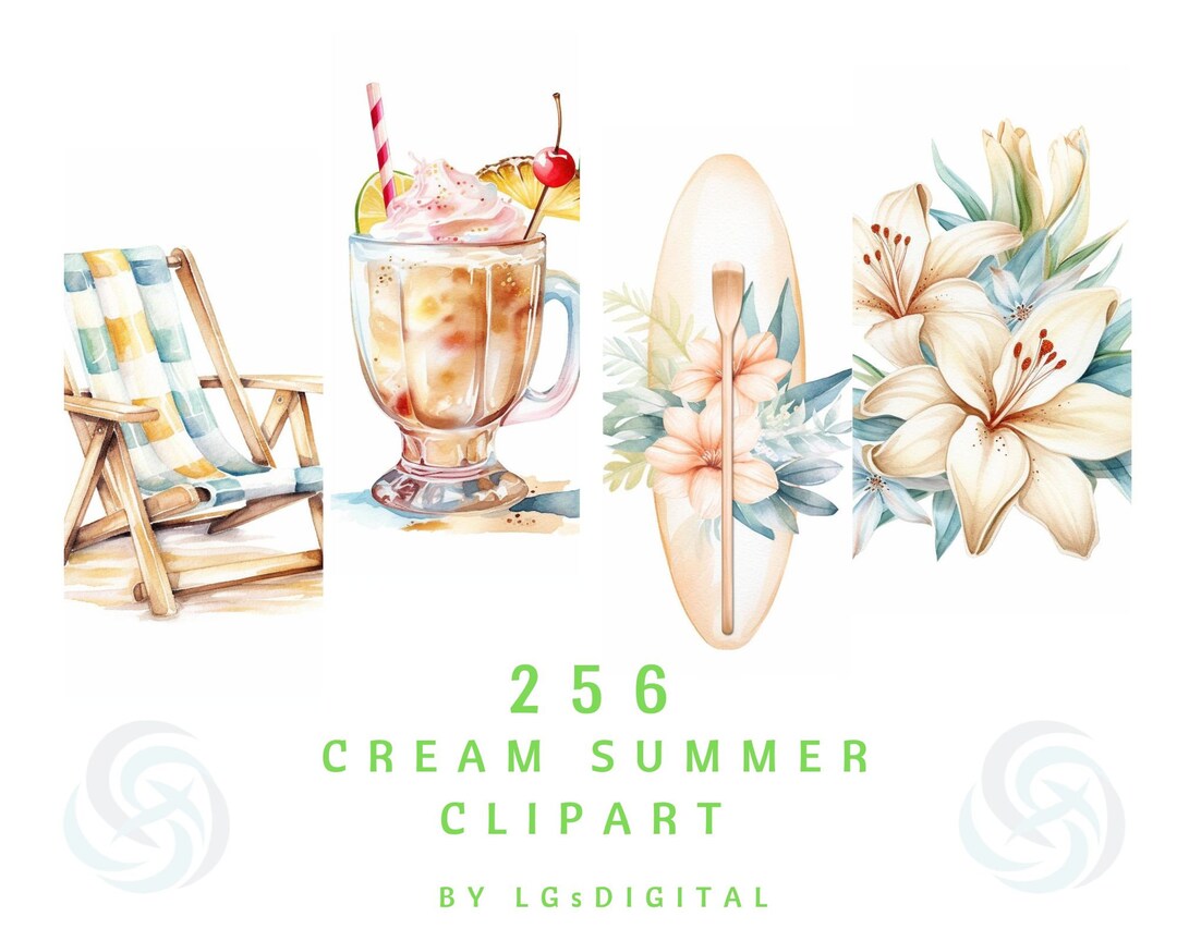 256 Cream Summer Clipart | Cream Beach Clipart | Watercolor Clipart ...