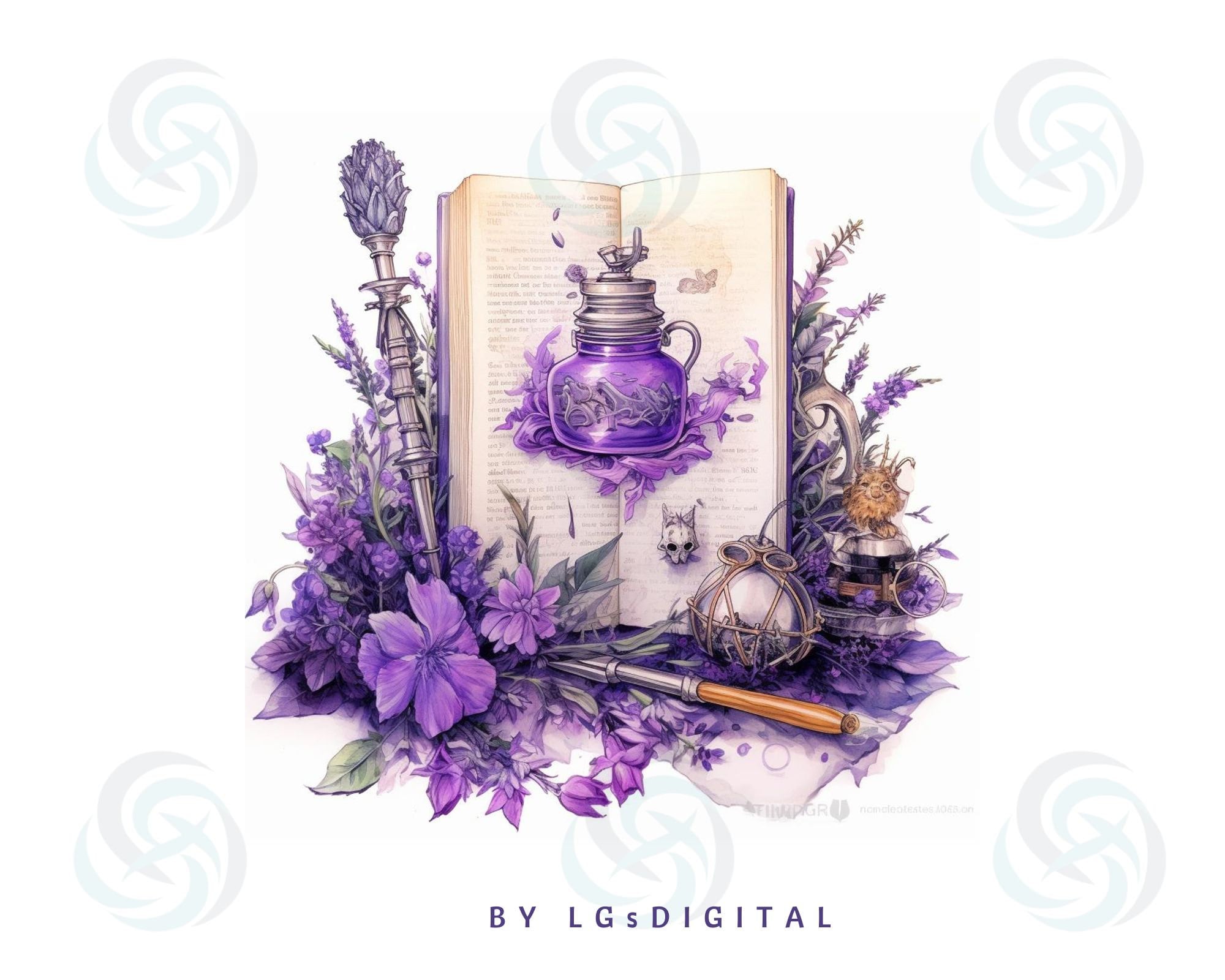 120 Lavender Witch Clipart | Lavender Fantasy Clipart | Watercolor ...