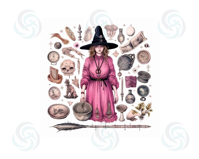 116 Pink Witch Clipart | Pink Fantasy Clipart | Watercolor Clipart ...
