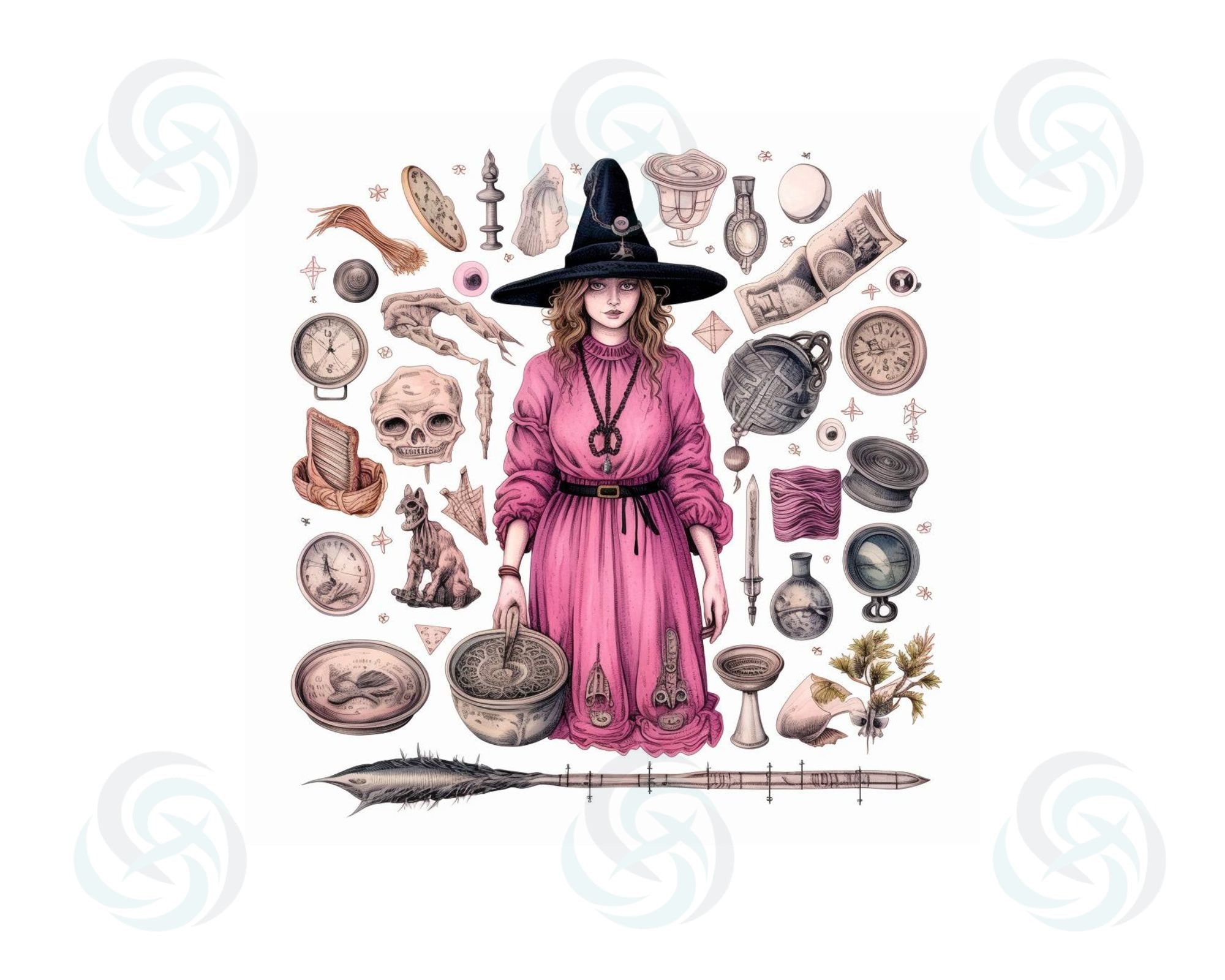 116 Pink Witch Clipart | Pink Fantasy Clipart | Watercolor Clipart ...