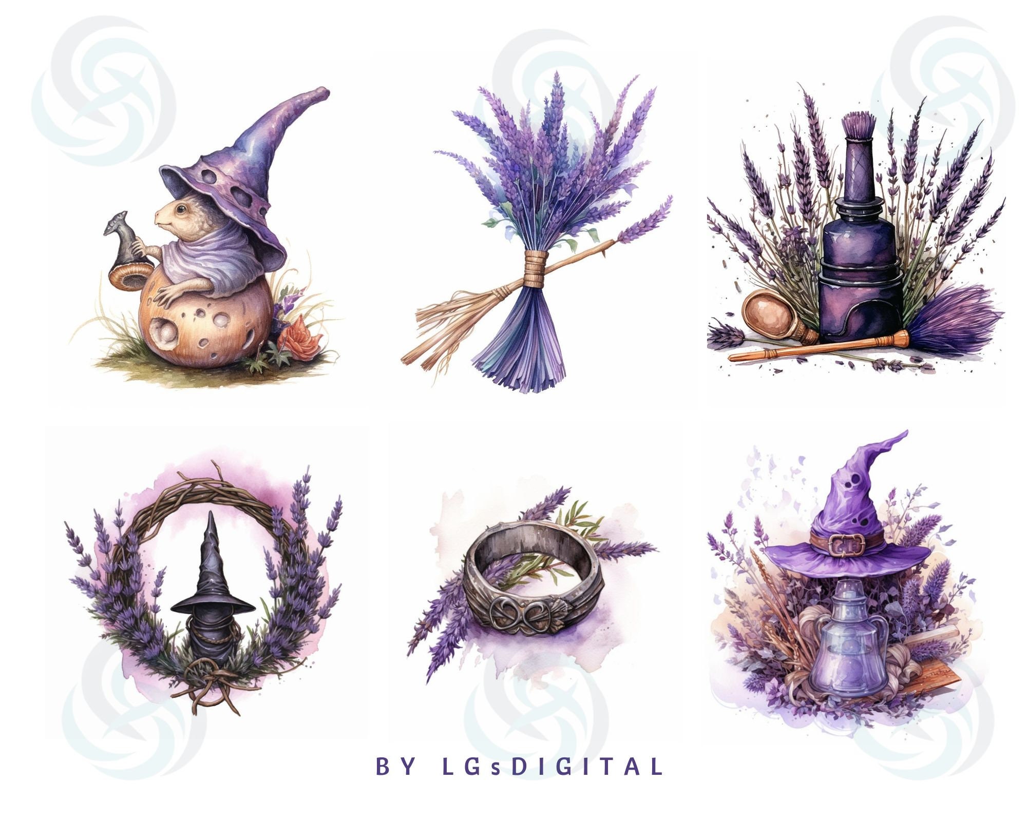 120 Lavender Witch Clipart | Lavender Fantasy Clipart | Watercolor ...