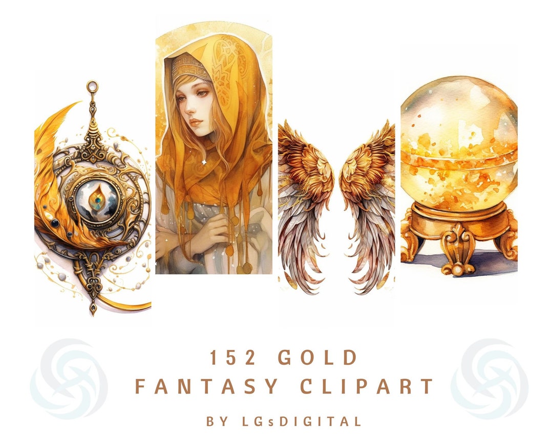 152 Gold Fantasy Clipart | Gold Fairy Clipart | Watercolor Clipart ...