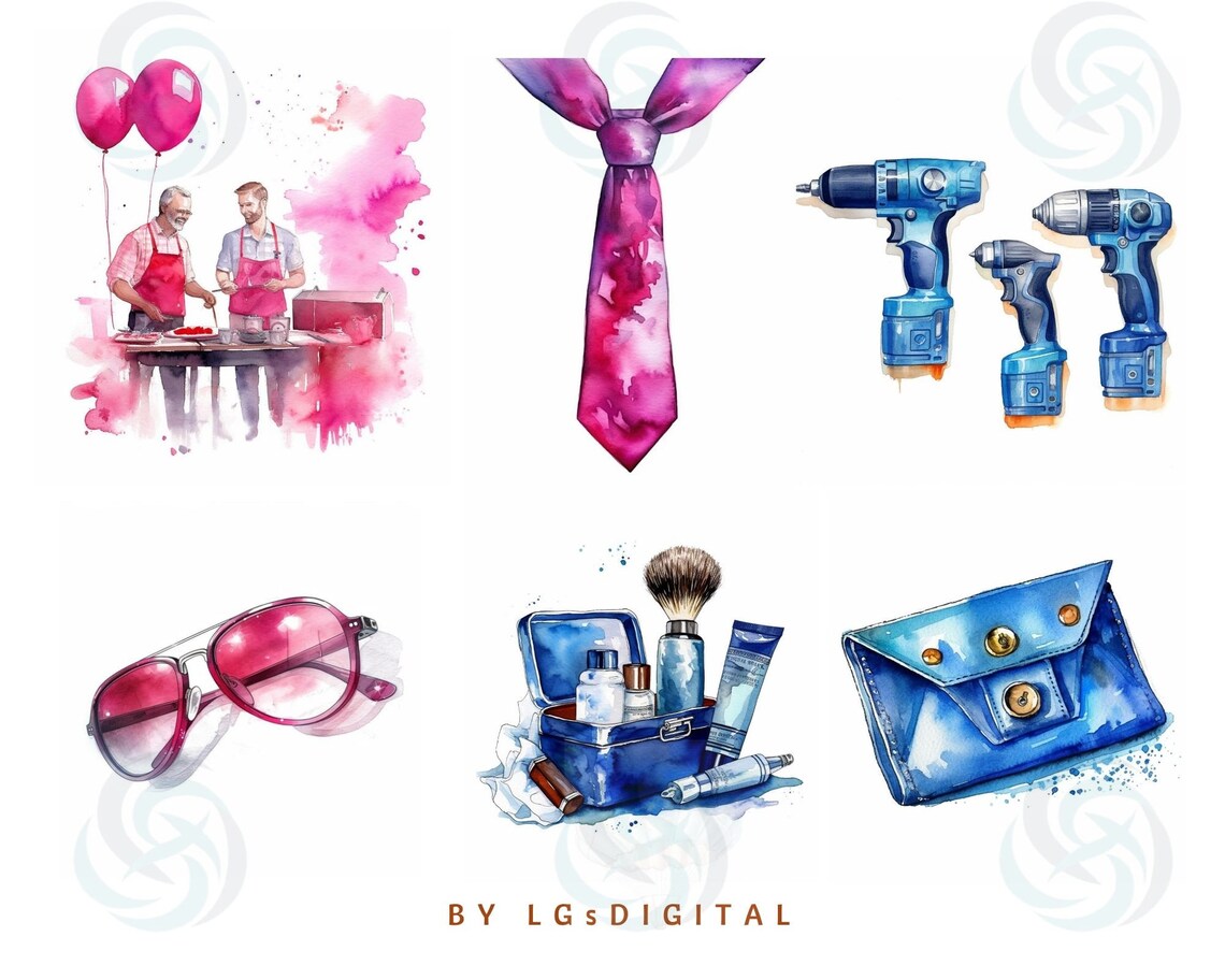 340 Multiple Color Father's Day Clipart Clipart Bundle Watercolor ...