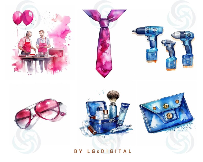 340 Multiple Color Father's Day Clipart Clipart Bundle Watercolor ...