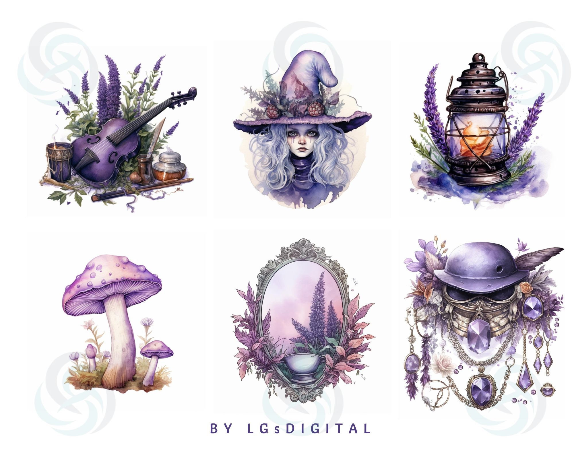 120 Lavender Witch Clipart | Lavender Fantasy Clipart | Watercolor ...