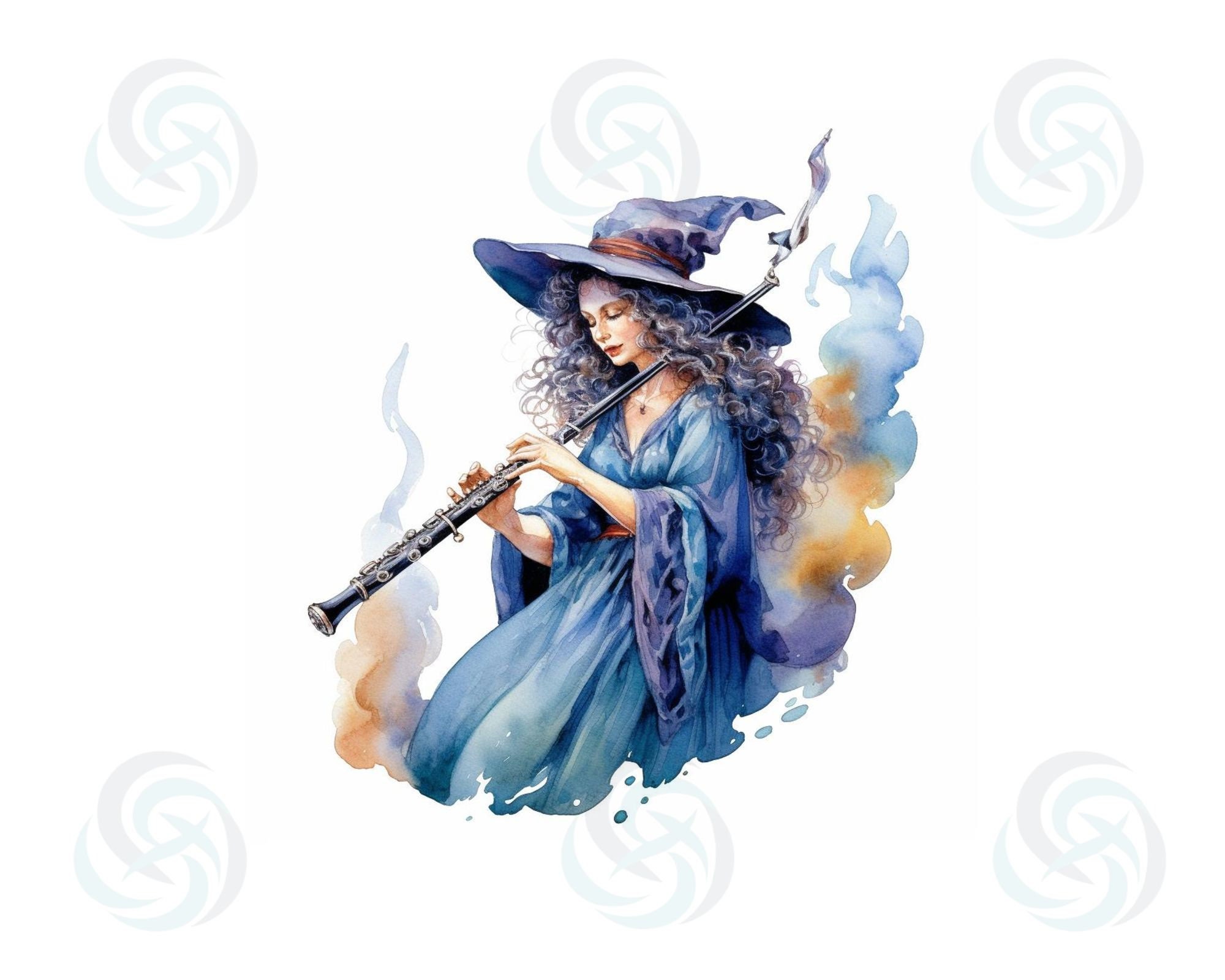 124 Blue Witch Clipart Blue Fantasy Clipart Watercolor Clipart Digital ...