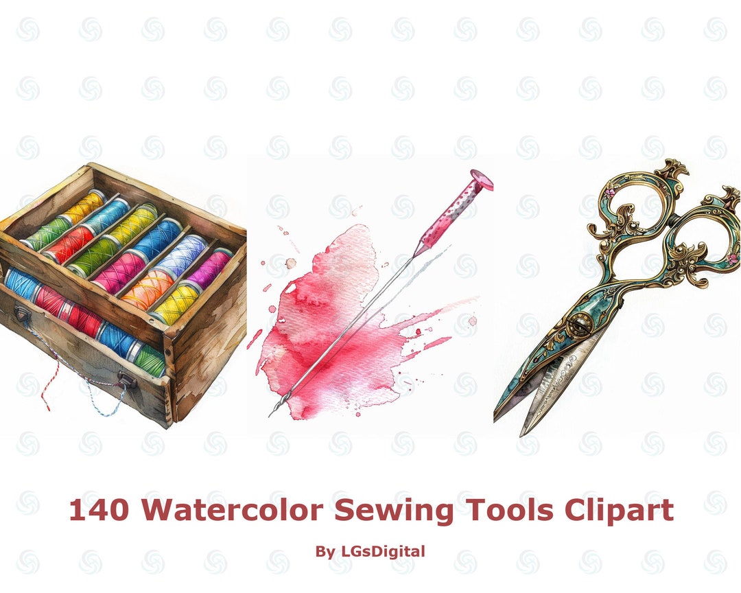 140 Watercolor Sewing Tools Clipart | Realistic Clipart | Transparent ...