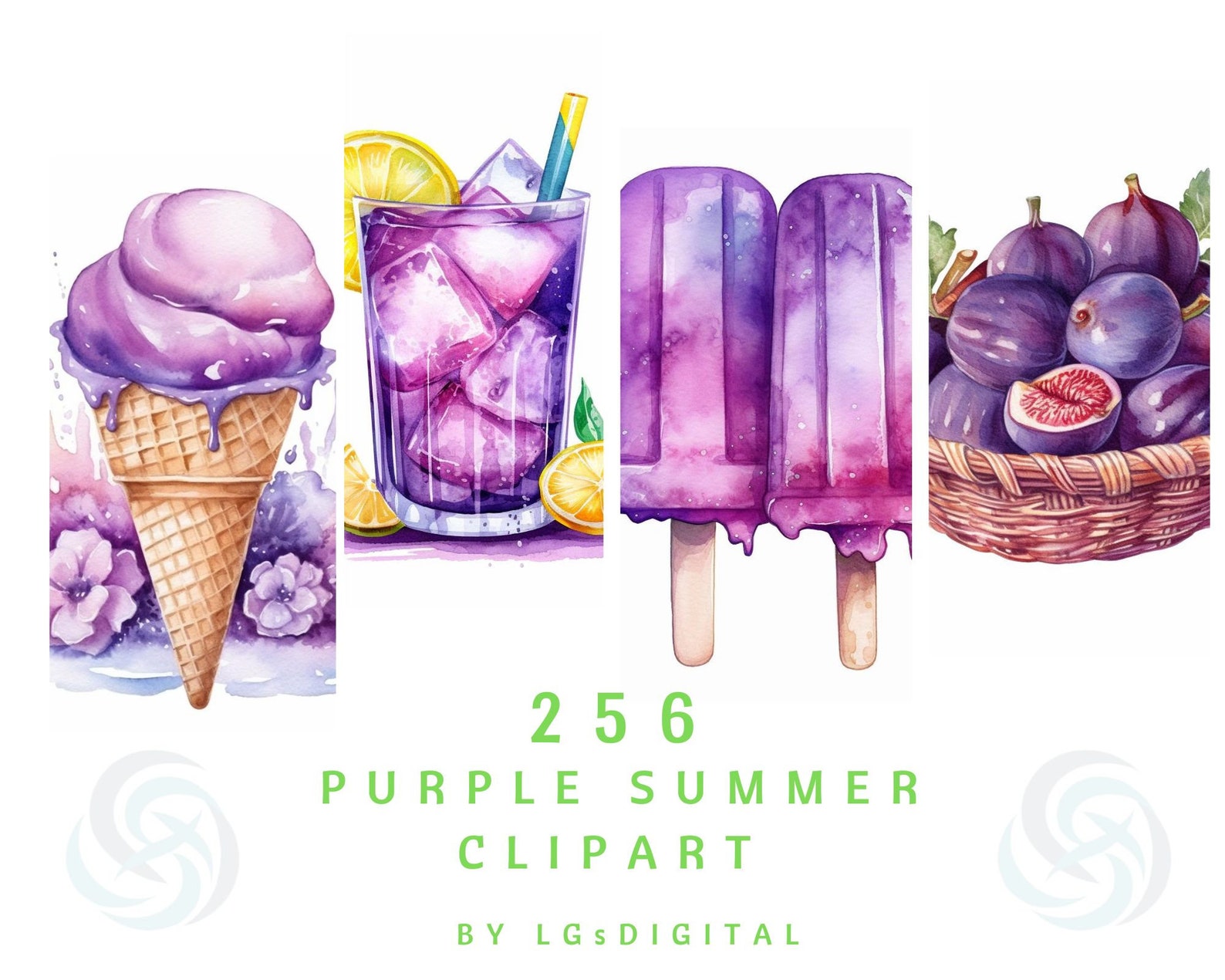 256 Purple Summer Clipart | Purple Beach Clipart | Watercolor Clipart ...