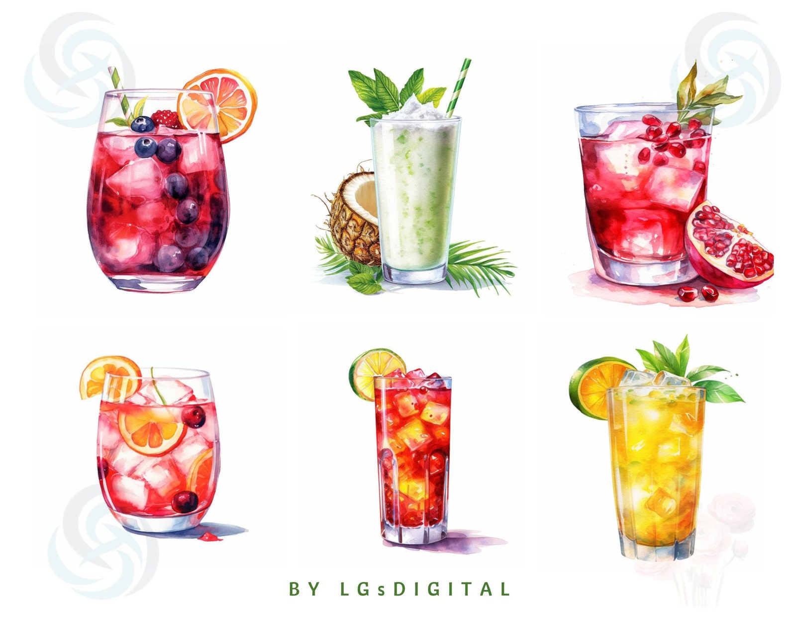 192 Cocktails in Glass Clipart | Highball Glass Summer Clipart ...