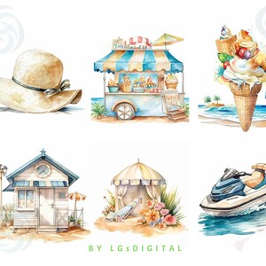 256 Cream Summer Clipart | Cream Beach Clipart | Watercolor Clipart ...
