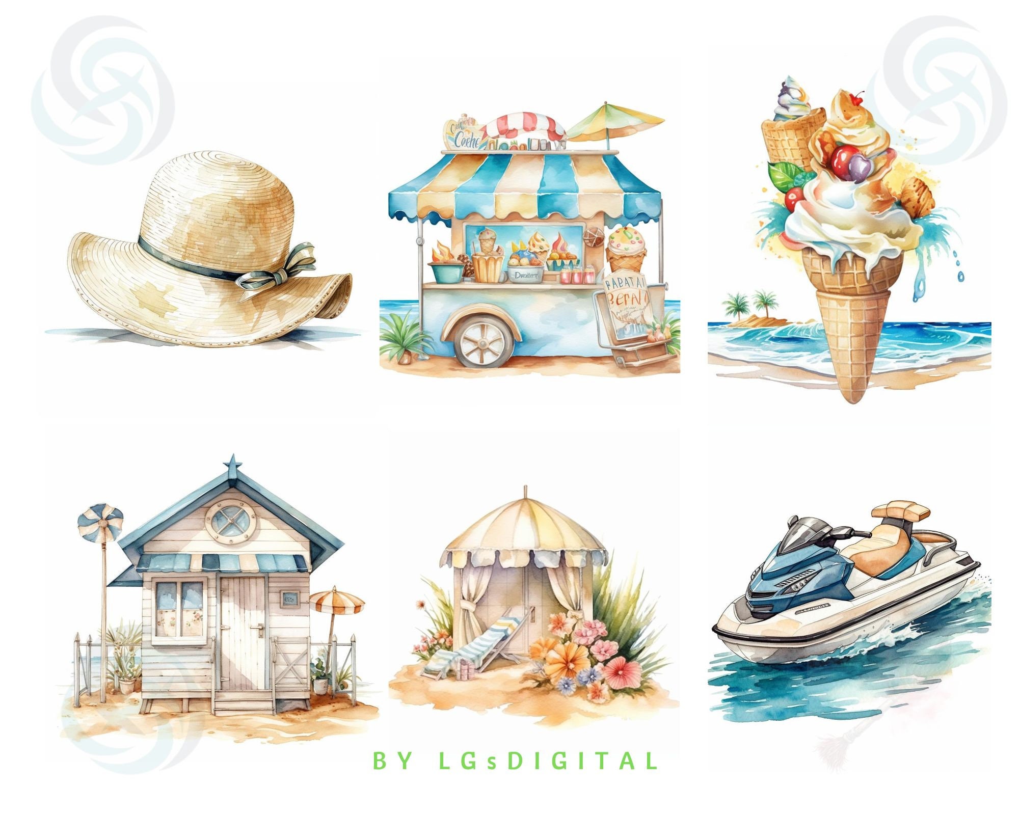 256 Cream Summer Clipart Cream Beach Clipart Watercolor - Etsy