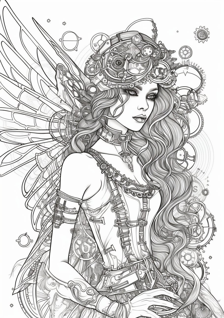 Steampunk Fairies | 35 Coloring Pages | Coloring Book | Printable PDF ...