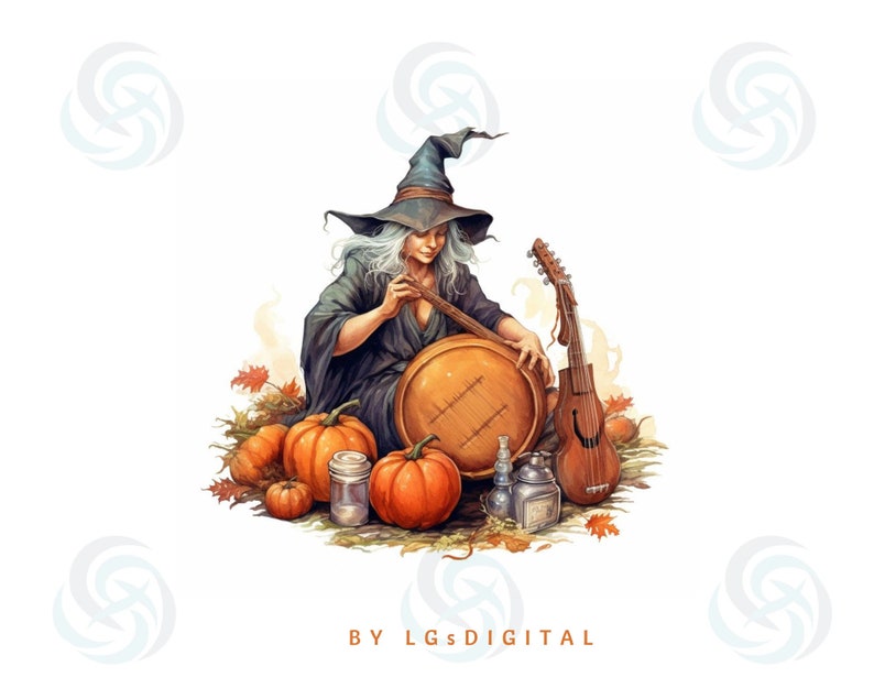 60 Orange Witch Clipart Orange Fantasy Clipart Watercolor Clipart ...