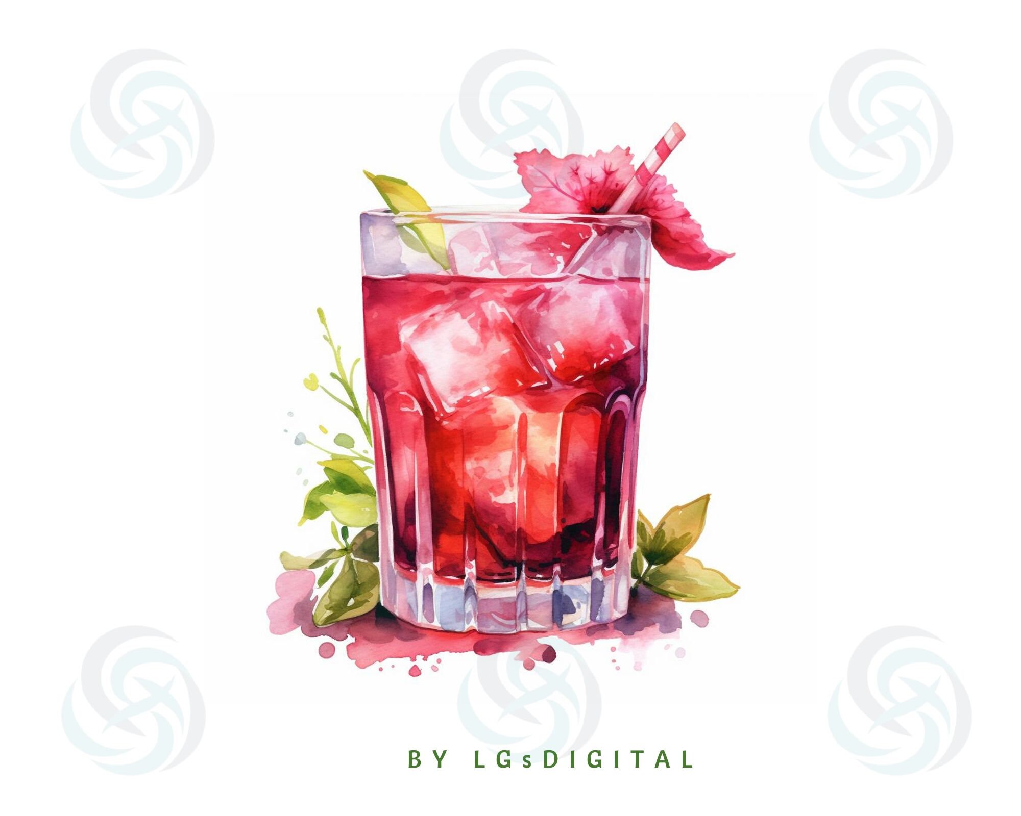 168 Rocks Glass Coctail Clipart Rocks Glass Summer Clipart Watercolor ...