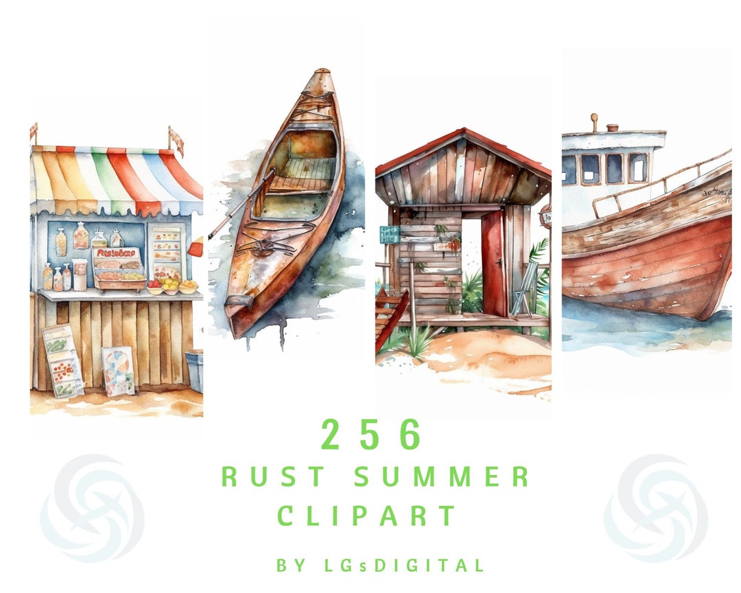 256 Rust Summer Clipart | Rust Beach Clipart | Watercolor Clipart ...