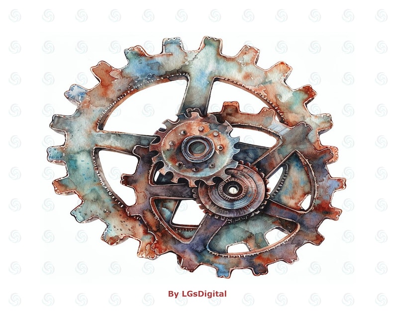 75 Watercolor Metal Gears Clipart | Realistic Clipart | Transparent ...