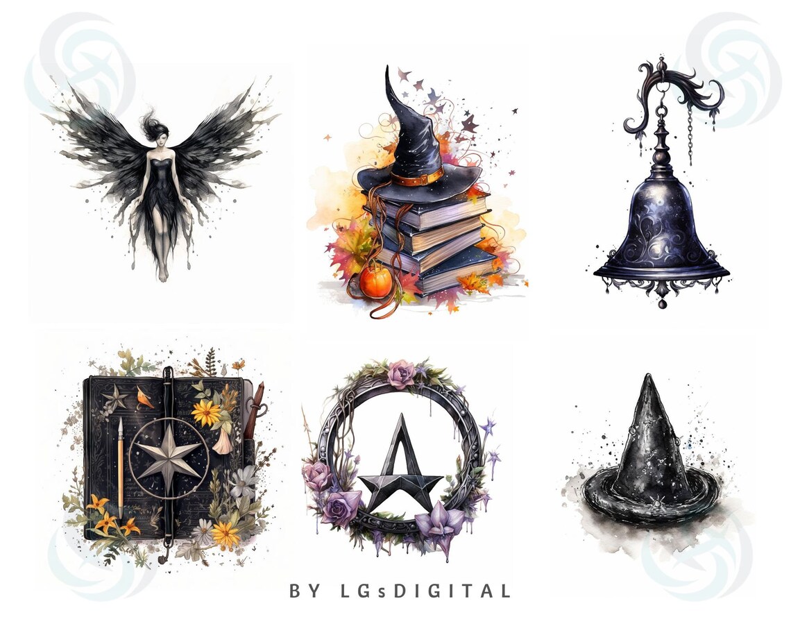76 Black Witch Clipart | Black Fantasy Clipart | Watercolor Clipart ...