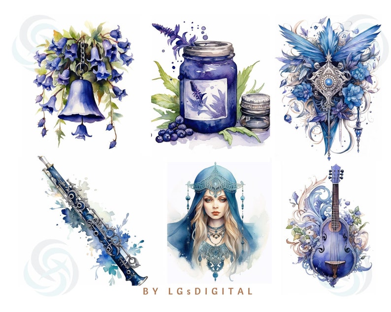 140 Indigo Fantasy Clipart | Indigo Fairy Clipart | Watercolor Clipart ...