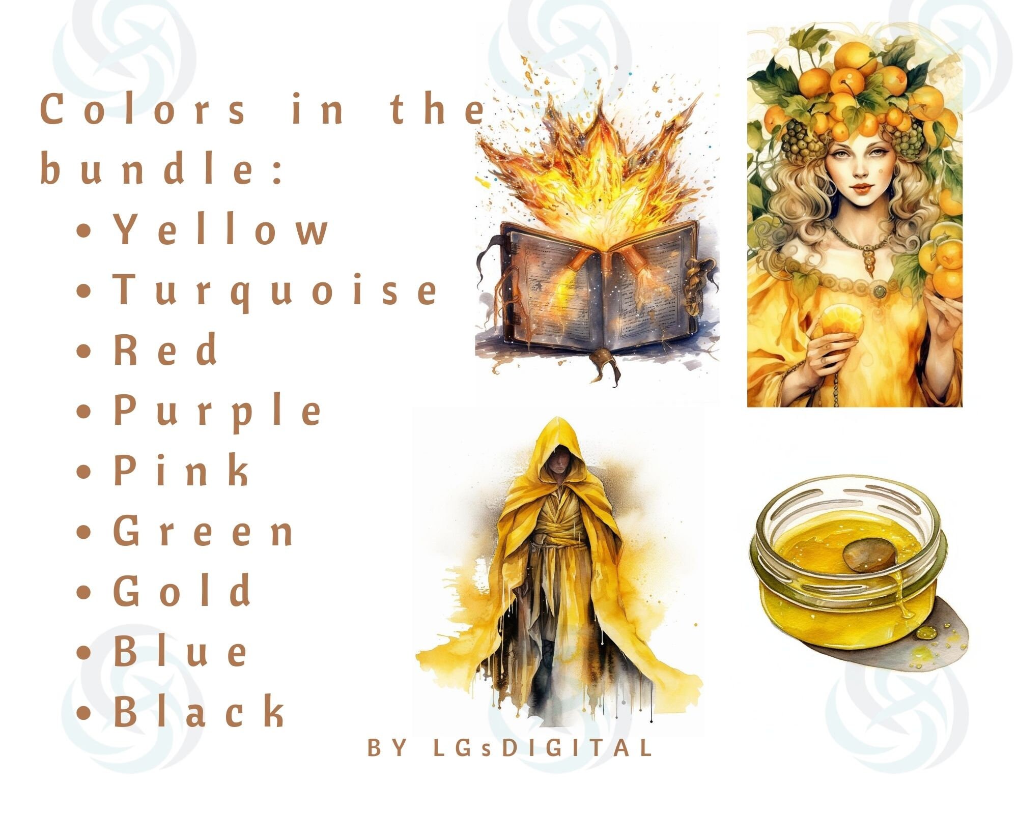 1184 Clipart Bundle | Multiple Color Fantasy Clipart | Watercolor ...