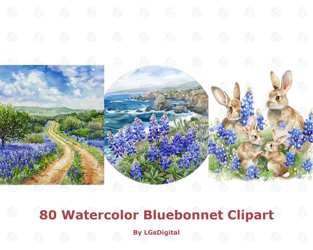 80 Watercolor Bluebonnet Clipart | Realistic Clipart | Transparent ...