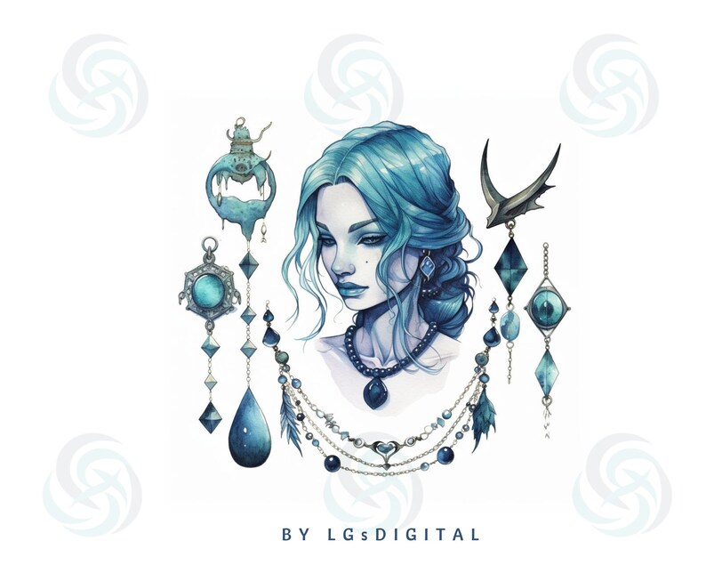 136 Turquoise Witch Clipart | Turquoise Fantasy Clipart | Watercolor ...