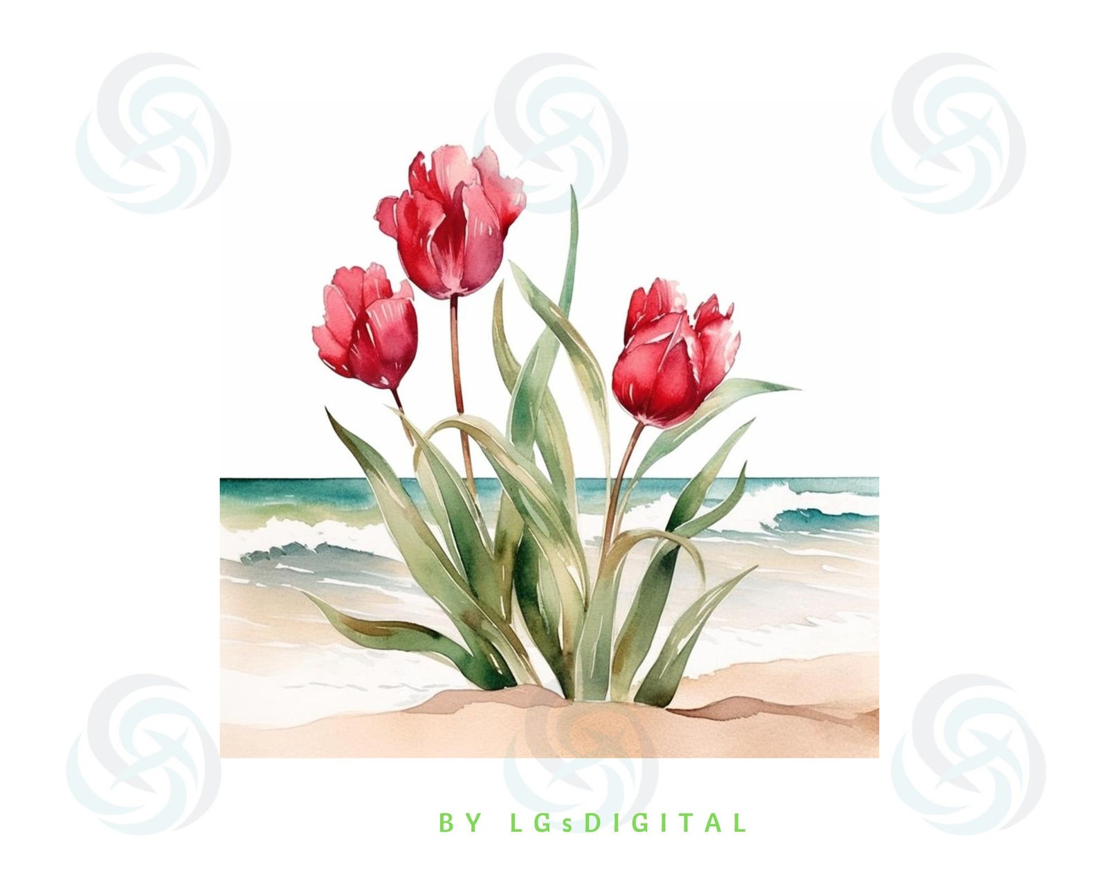 257 Red Summer Clipart Red Beach Clipart Watercolor Clipart Digital ...