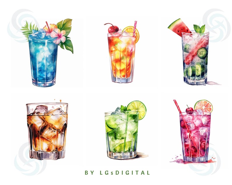 192 Cocktails in Glass Clipart | Highball Glass Summer Clipart ...