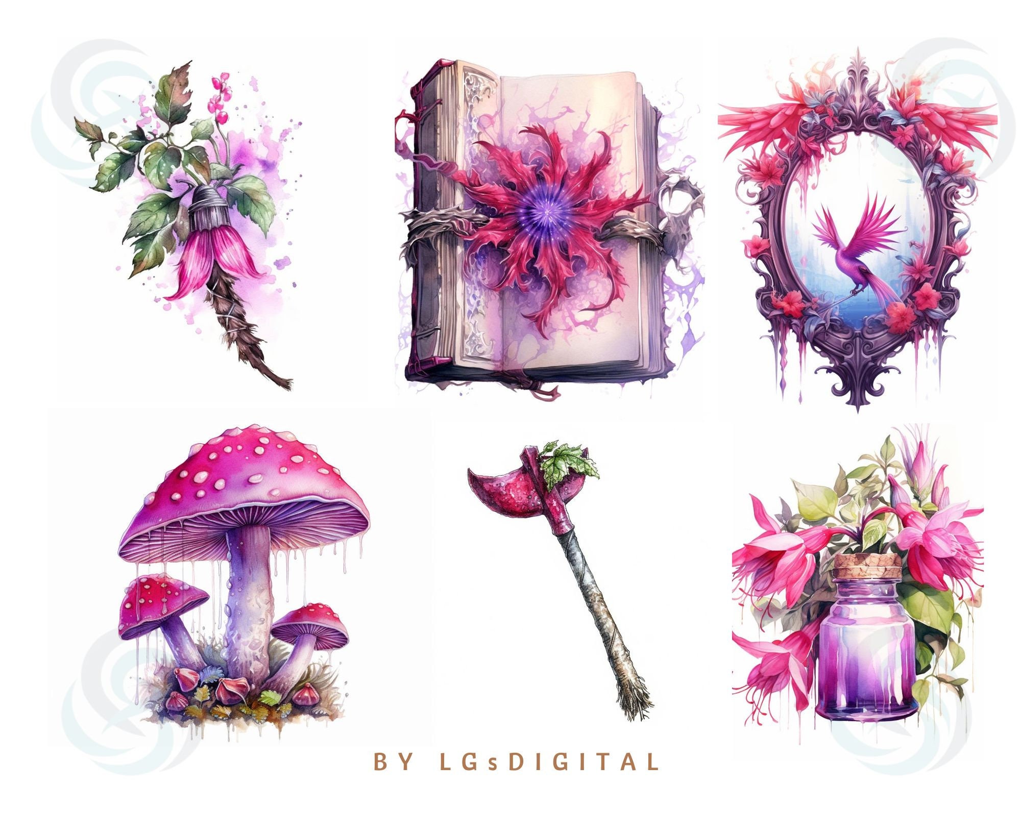 96 Fuchsia Fantasy Clipart Fuchsia Fairy Clipart Watercolor Clipart ...