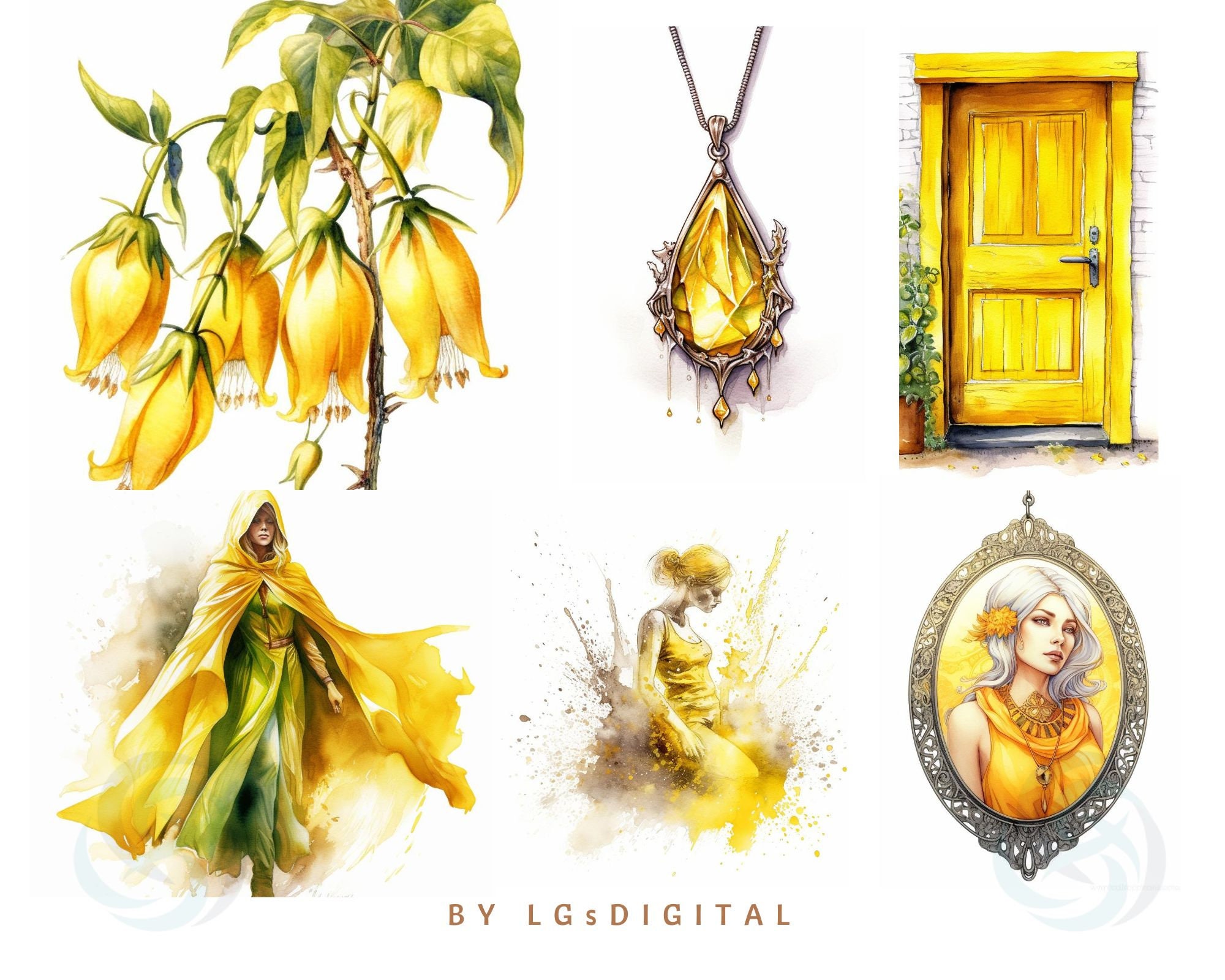132 Yellow Fantasy Clipart Yellow Fairy Clipart Watercolor Clipart ...