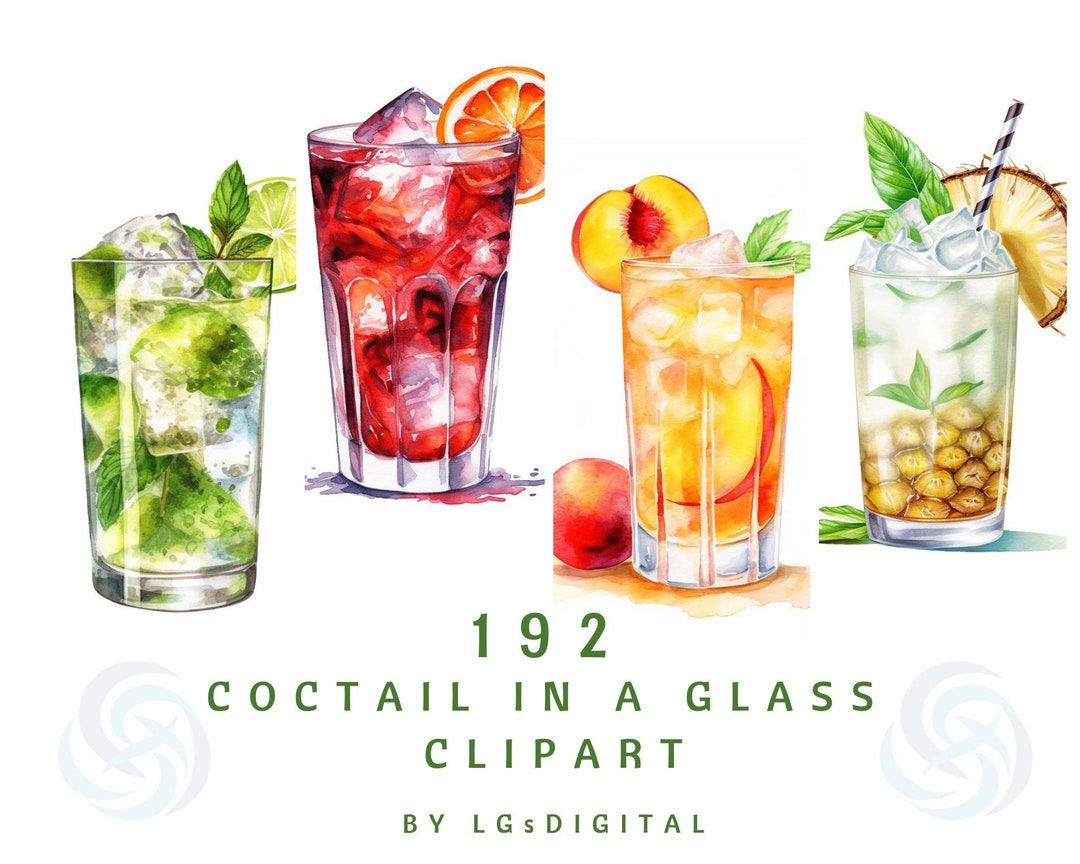 192 Cocktails in Glass Clipart | Highball Glass Summer Clipart ...