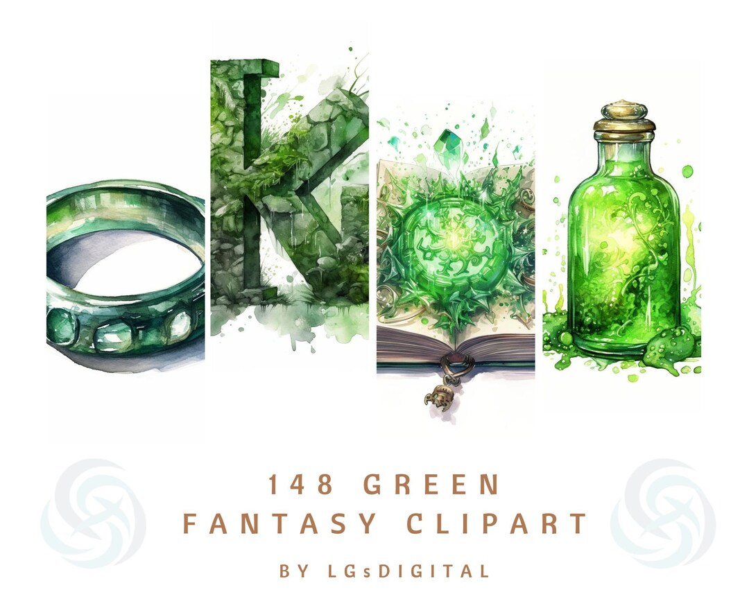 148 Green Fantasy Clipart | Green Fairy Clipart | Watercolor Clipart ...