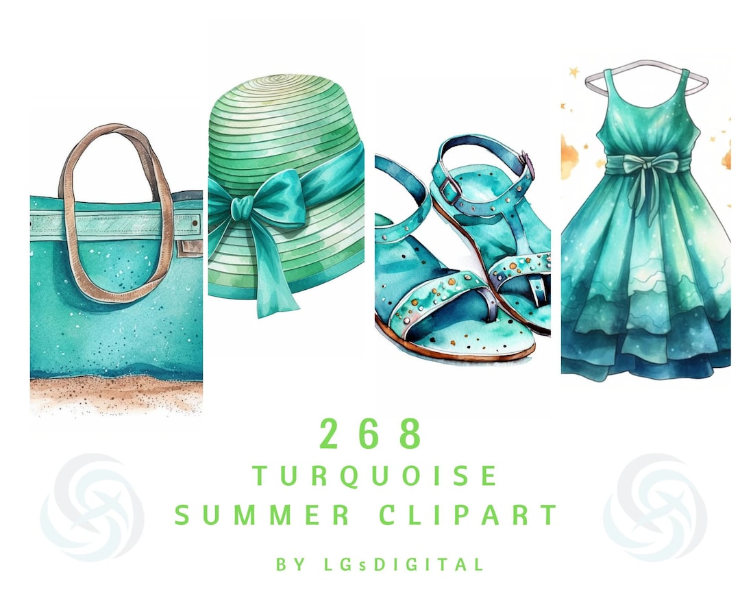 268 Turquoise Summer Clipart | Turquoise Beach Clipart | Watercolor ...