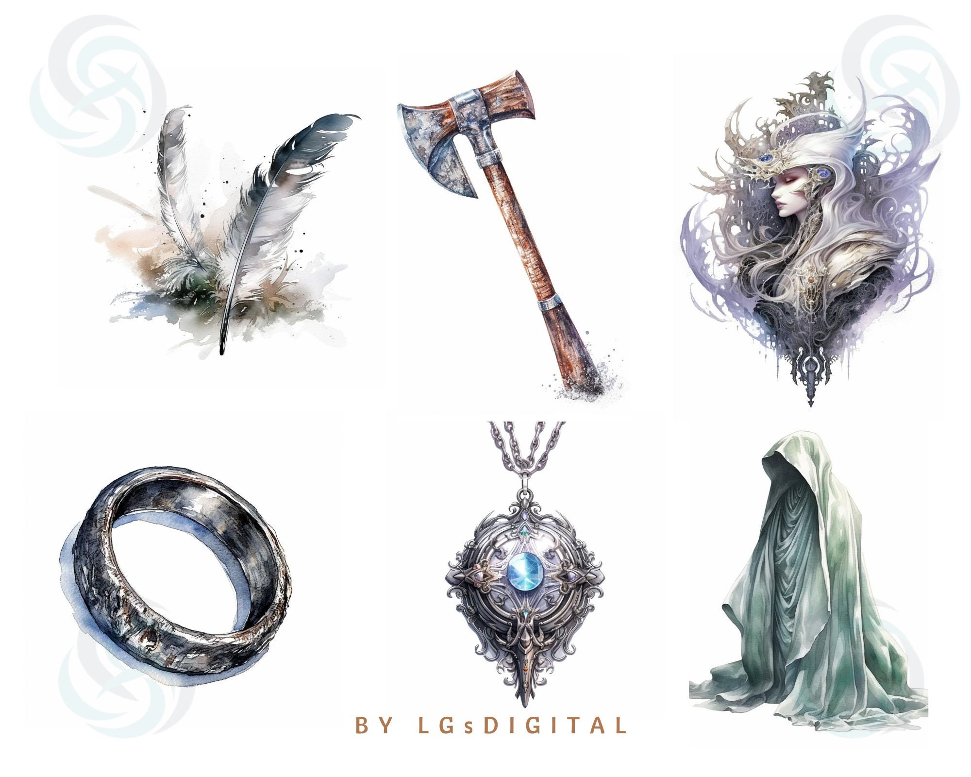 156 Gray Fantasy Clipart Gray Fairy Clipart Watercolor - Etsy