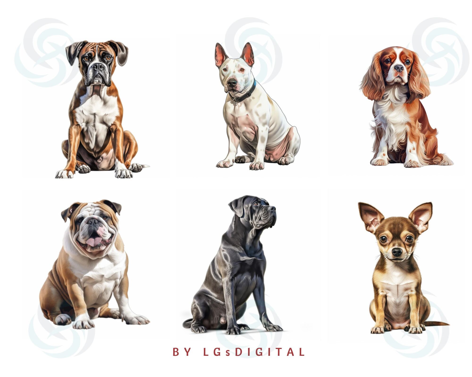 196 Sitting Dogs Clipart | 49 Dogs Breeds Clipart | Watercolor Clipart ...