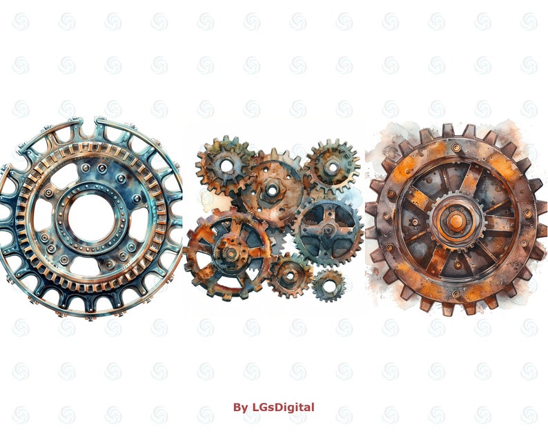 75 Watercolor Metal Gears Clipart | Realistic Clipart | Transparent ...