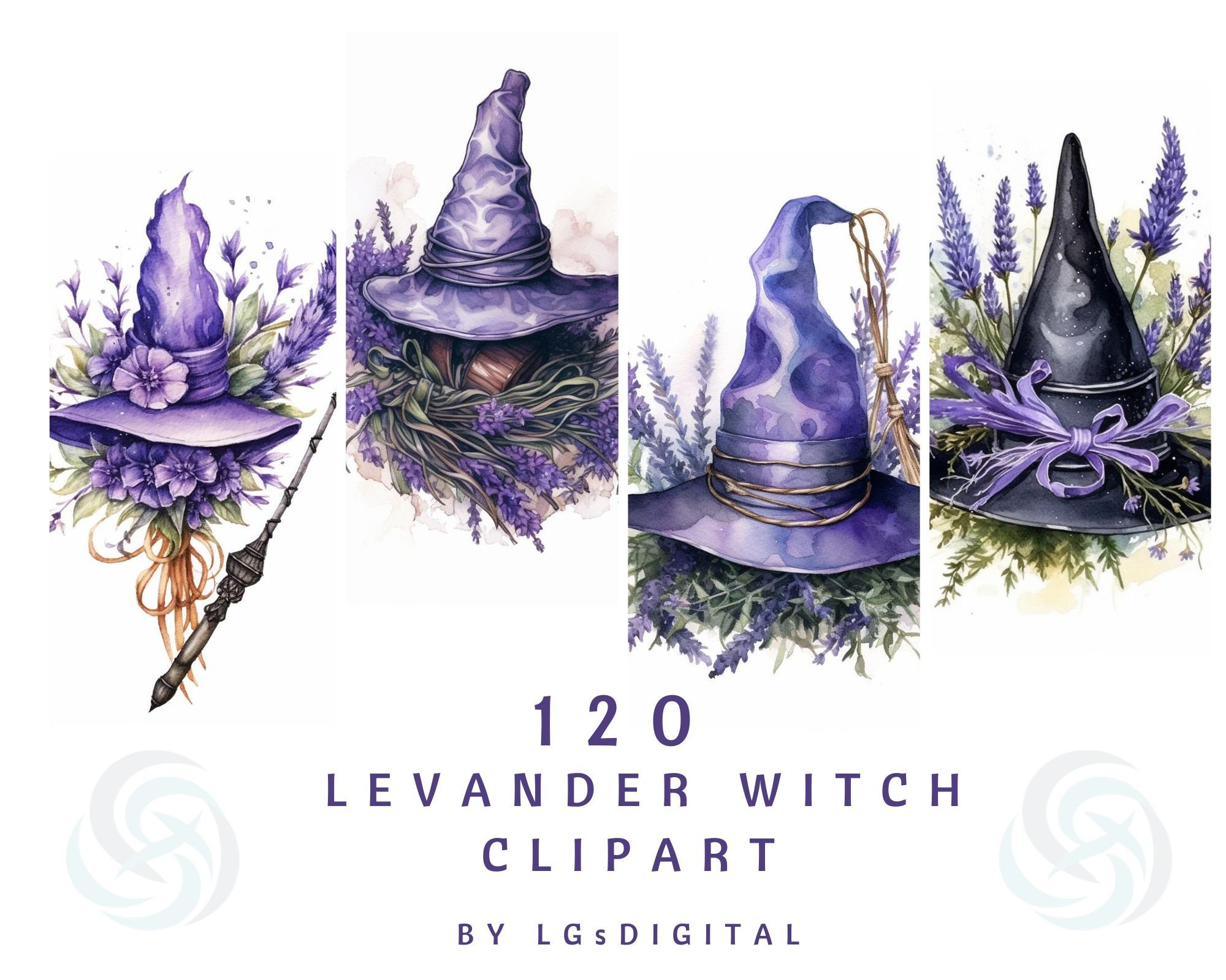 120 Lavender Witch Clipart | Lavender Fantasy Clipart | Watercolor ...