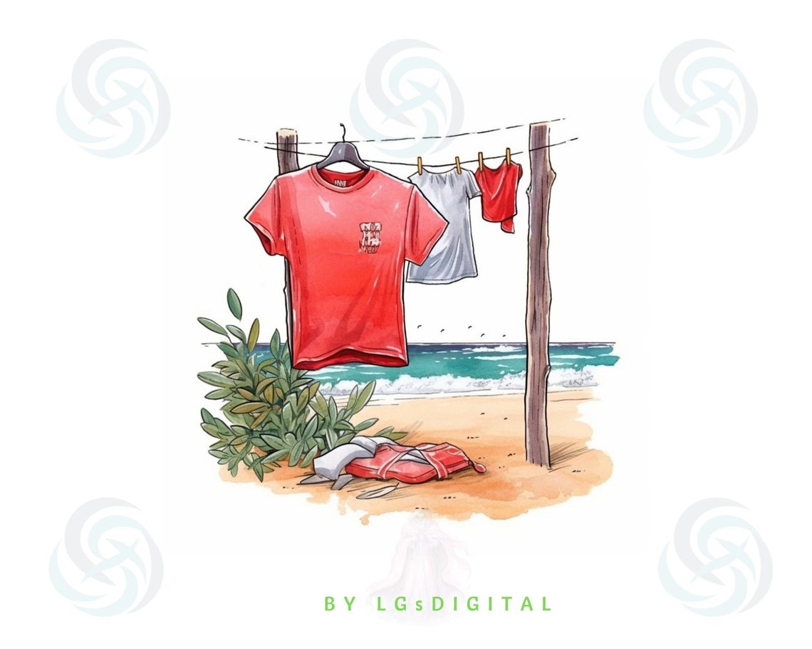 257 Red Summer Clipart Red Beach Clipart Watercolor Clipart Digital ...