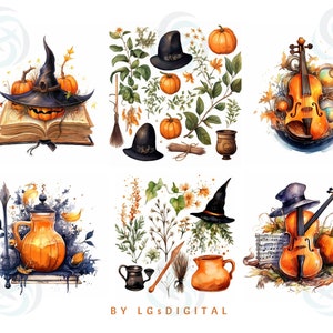 60 Orange Witch Clipart Orange Fantasy Clipart Watercolor Clipart ...
