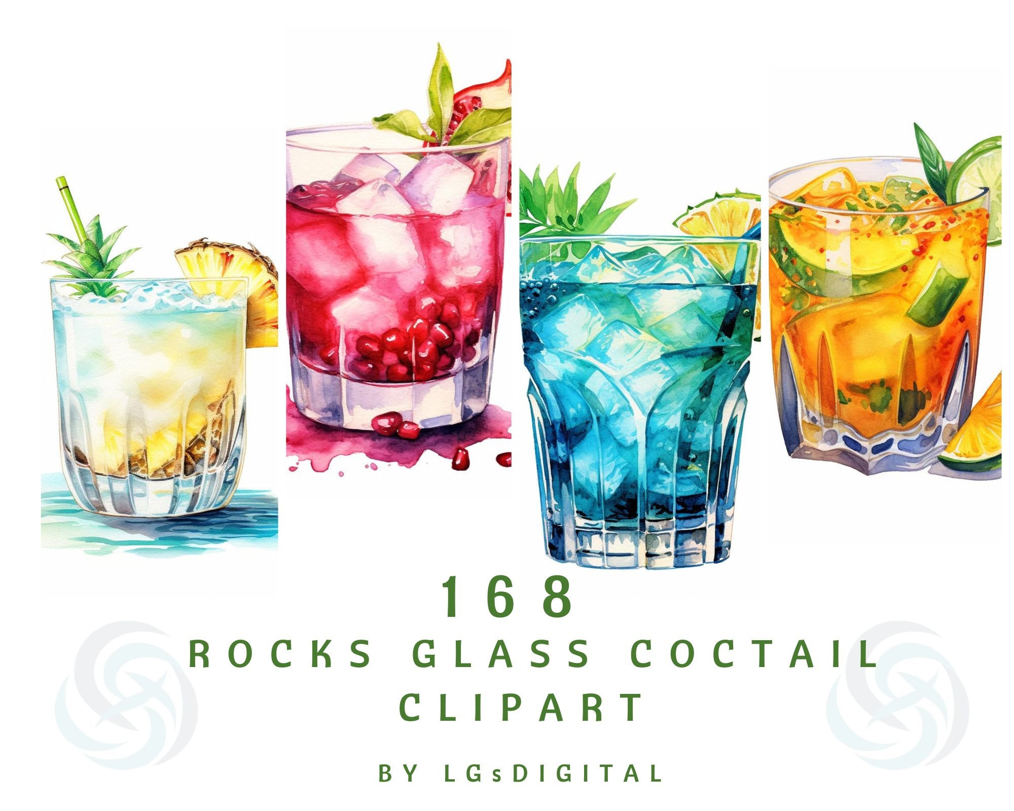 168 Rocks Glass Coctail Clipart Rocks Glass Summer Clipart Watercolor ...