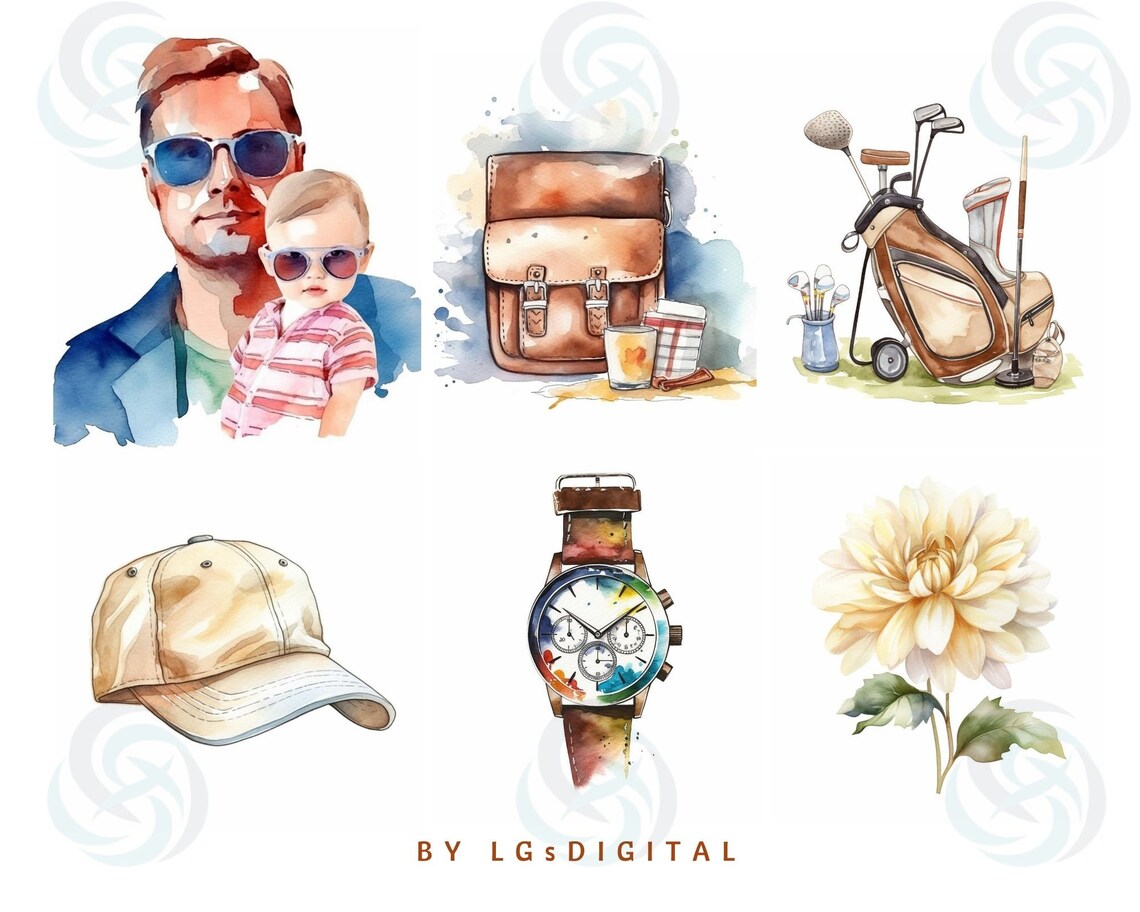 340 Multiple Color Father's Day Clipart Clipart Bundle Watercolor ...