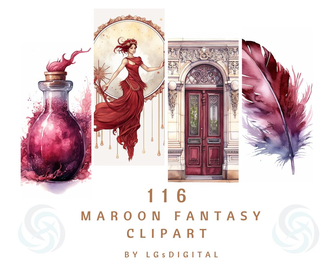 116 Maroon Fantasy Clipart | Maroon Fairy Clipart | Watercolor Clipart ...