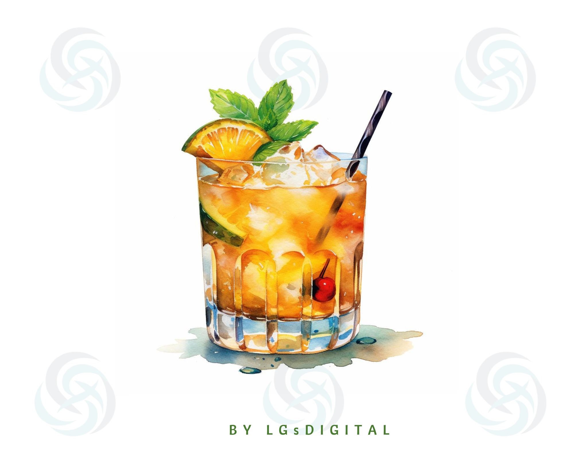 168 Rocks Glass Coctail Clipart Rocks Glass Summer Clipart Watercolor ...