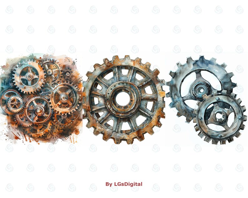 75 Watercolor Metal Gears Clipart | Realistic Clipart | Transparent ...