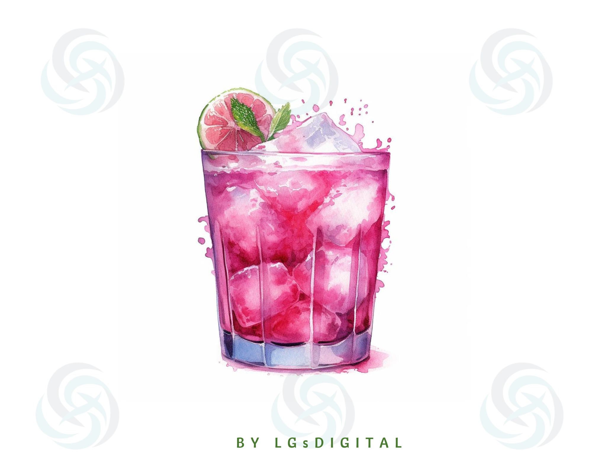 168 Rocks Glass Coctail Clipart Rocks Glass Summer Clipart Watercolor ...