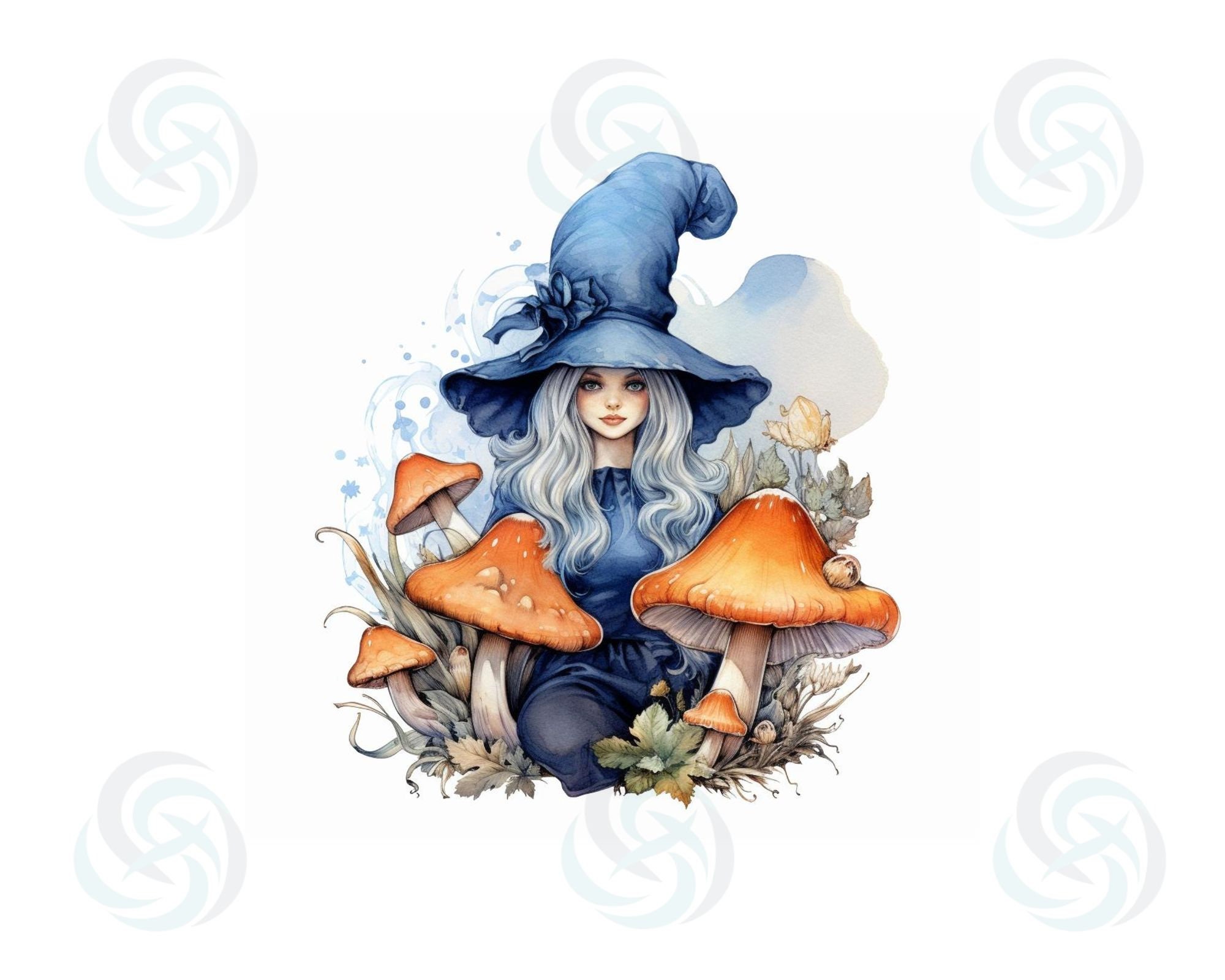 124 Blue Witch Clipart Blue Fantasy Clipart Watercolor Clipart Digital ...