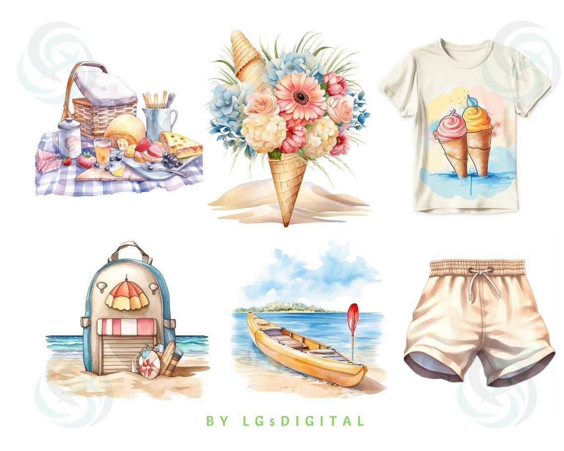 256 Cream Summer Clipart Cream Beach Clipart Watercolor - Etsy