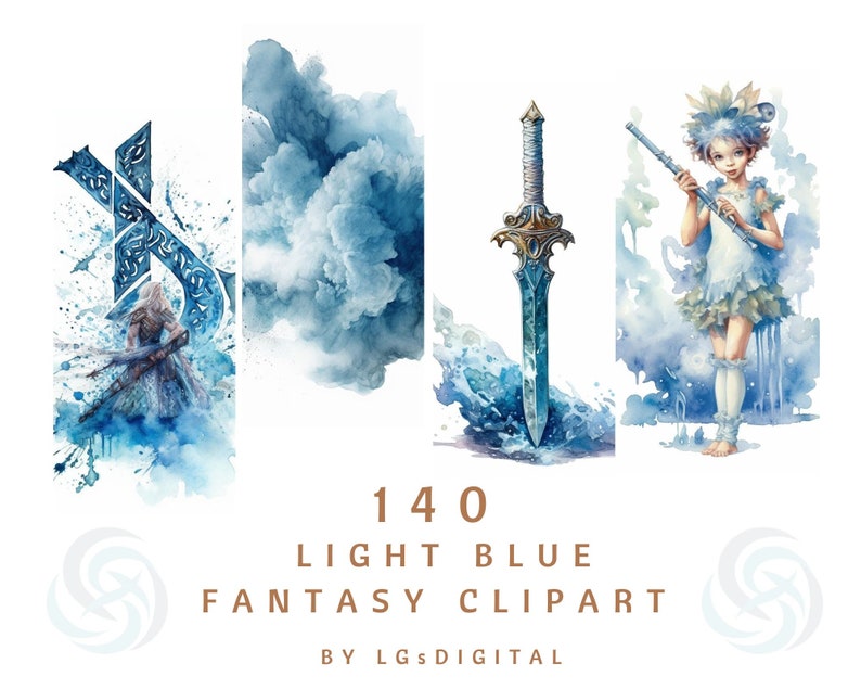 140 Light Blue Fantasy Clipart Light Blue Fairy Clipart Watercolor ...