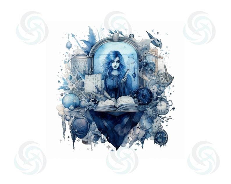 124 Blue Witch Clipart Blue Fantasy Clipart Watercolor Clipart Digital ...