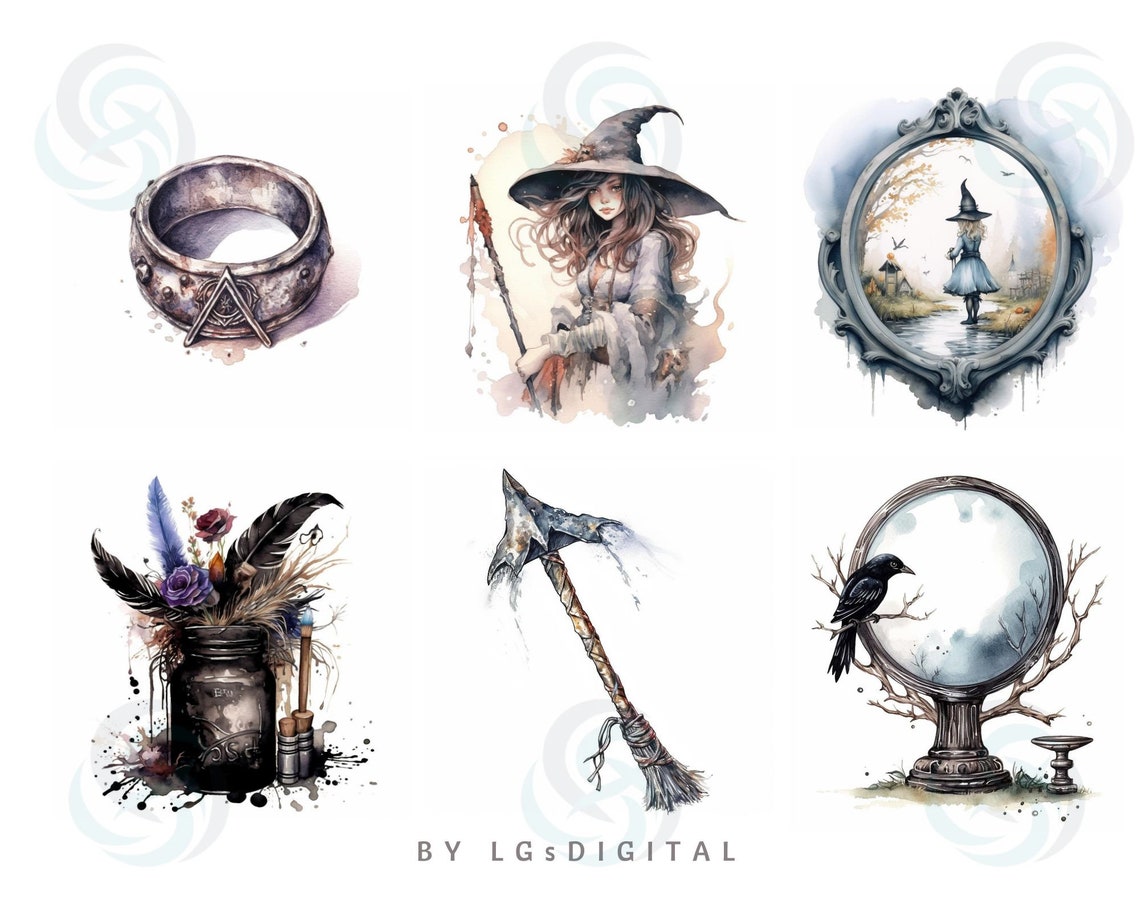 84 Silver Witch Clipart Silver Fantasy Clipart Watercolor Clipart ...