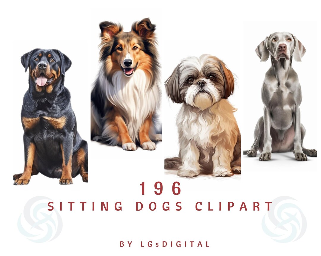 196 Sitting Dogs Clipart | 49 Dogs Breeds Clipart | Watercolor Clipart ...